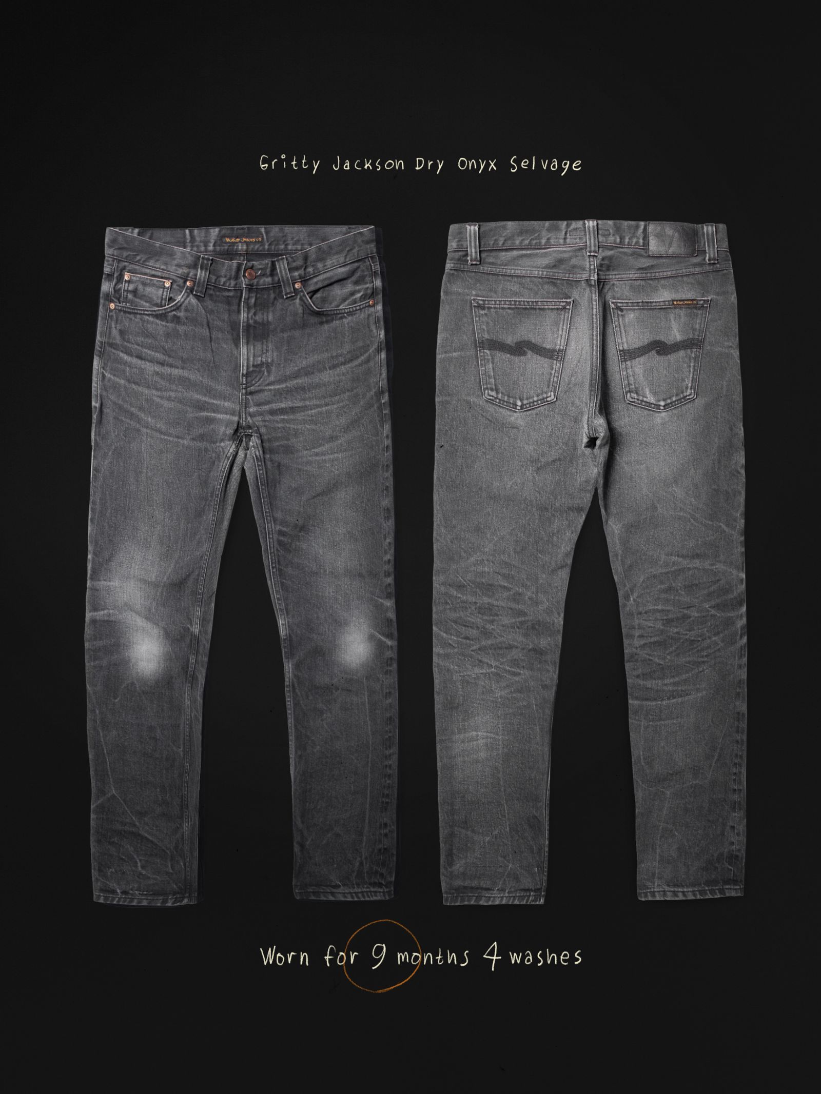 Gritty Jackson Dry Onyx Selvage straight jeans | Nudie Jeans