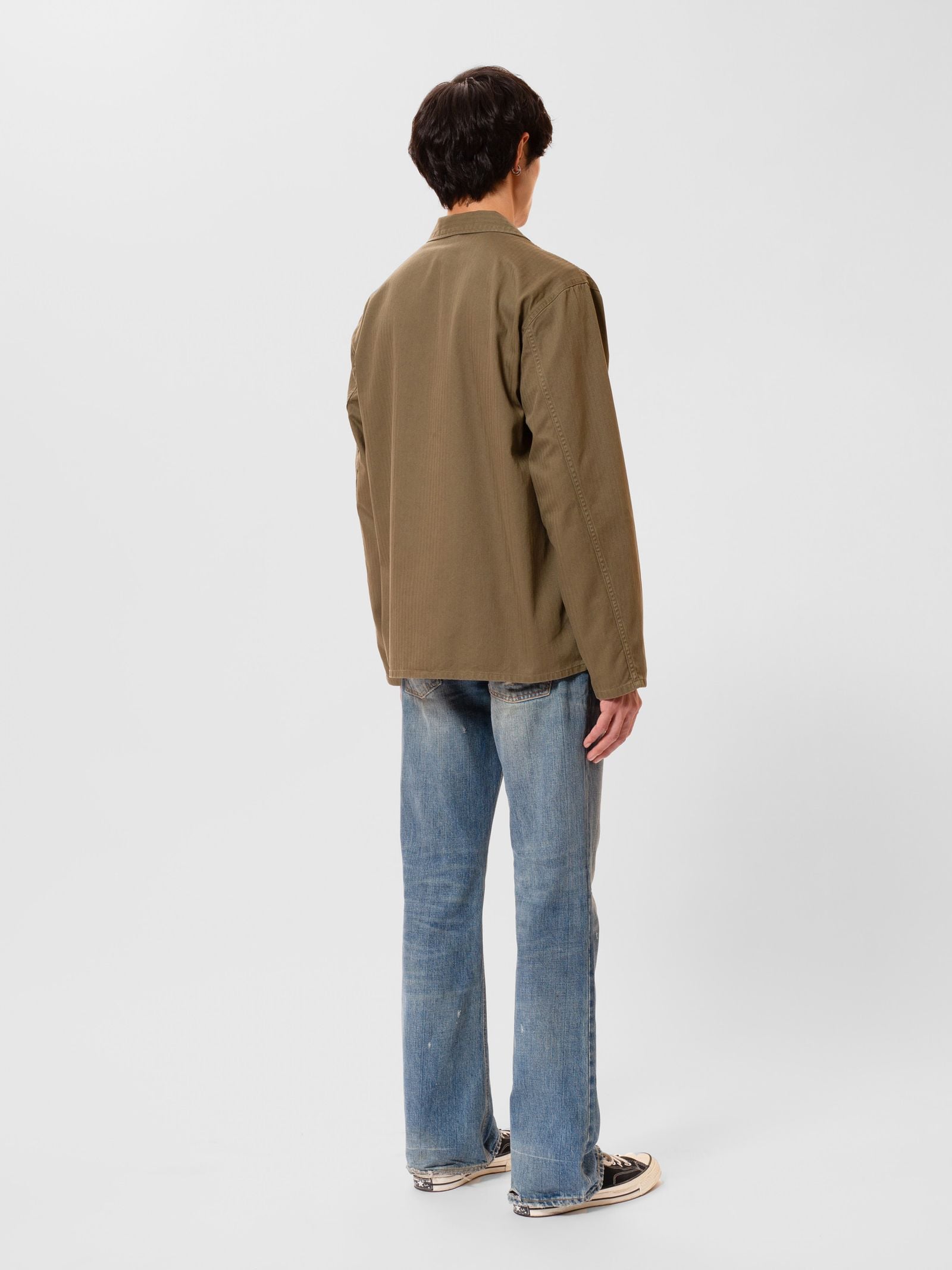 Buddy Herringbone Chore Jacket Olive cotton | Nudie Jeans