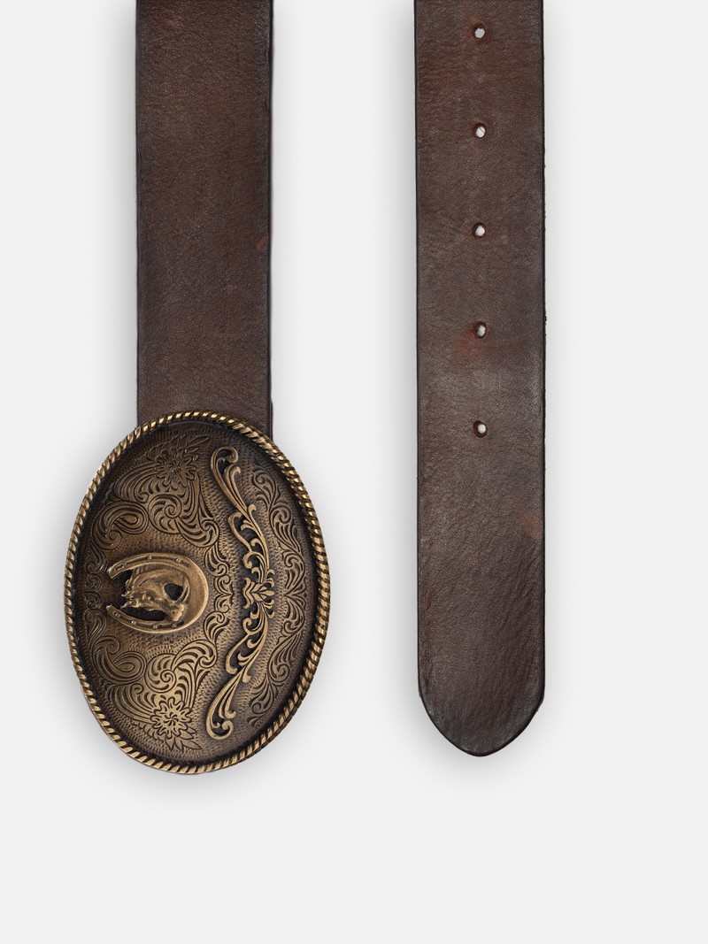 Western Buckle Belt Dark Brown leather | Nudie Jeans