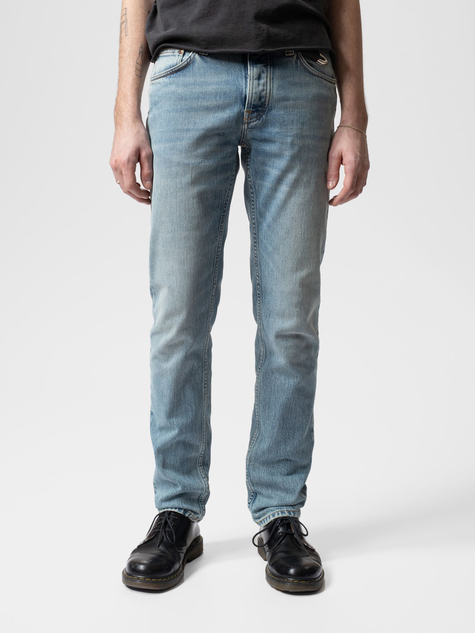 Solid Ollie Cloud Blue slim straight jeans | Nudie Jeans