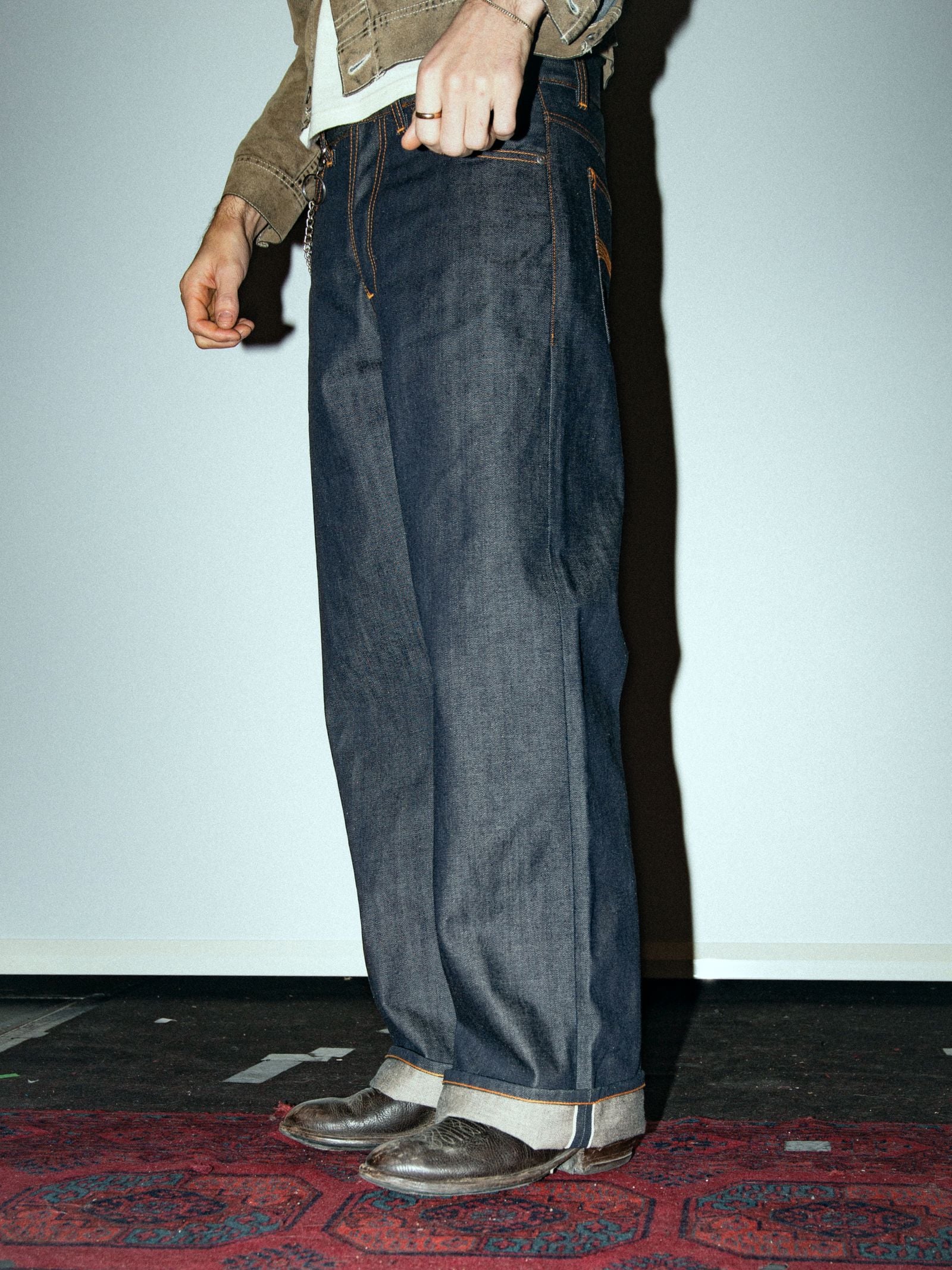 Loud Larry Dry Selvage loose wide-leg jeans | Nudie Jeans