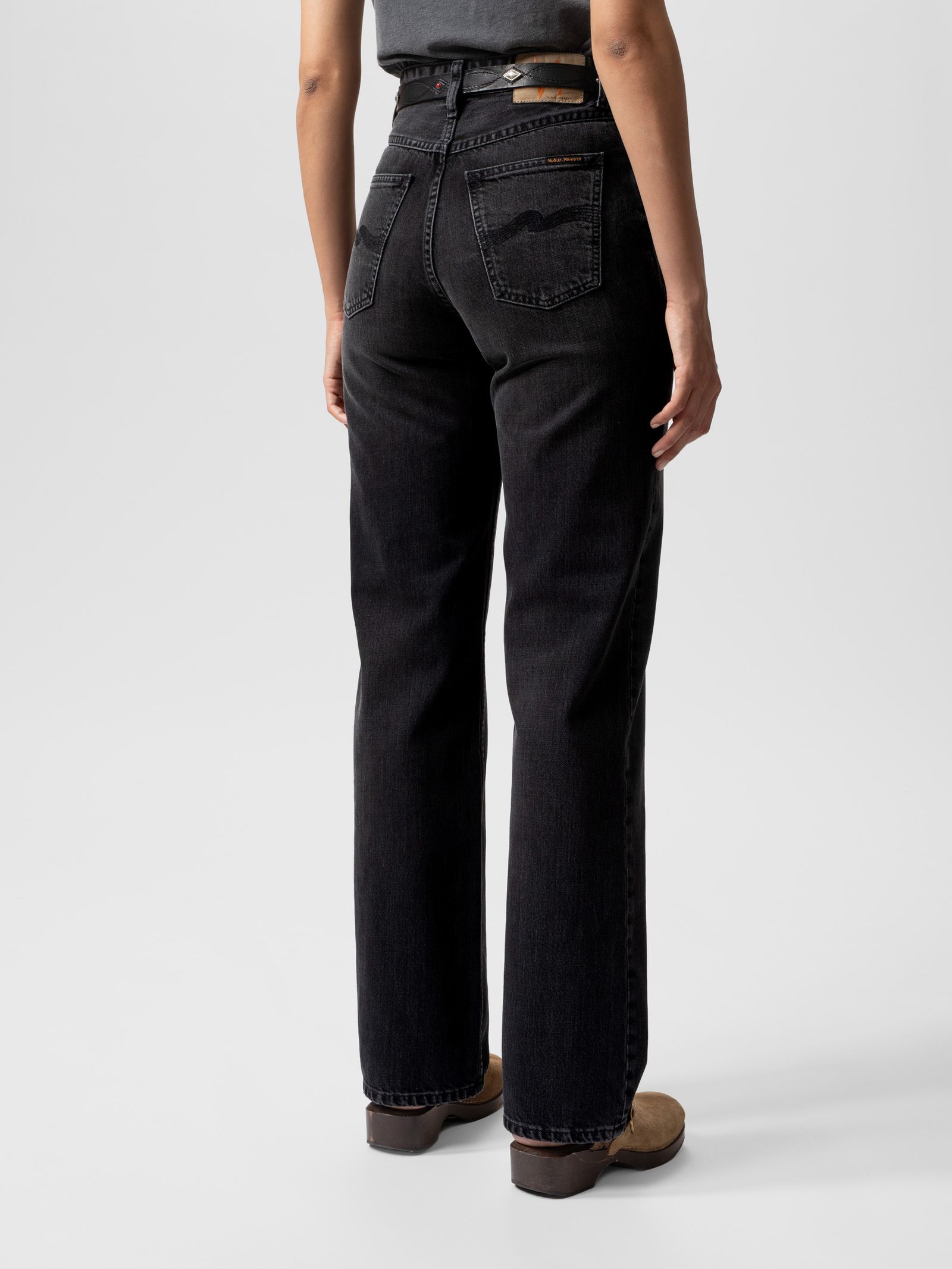 Clean Eileen Black Crosshatch wide-leg jeans | Nudie Jeans