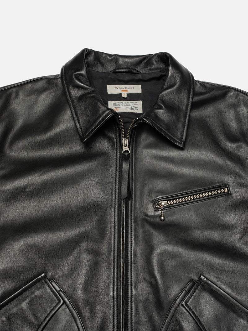 Blake Zip Jacket Leather Black lambskin jacket | Nudie Jeans